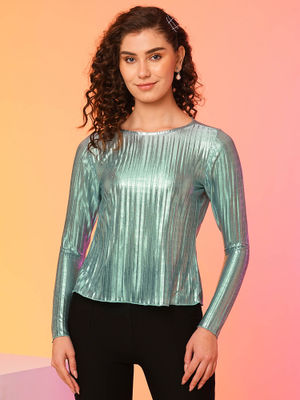 Buy Globus Women Green Tie Up Styled Back Party Top Online
