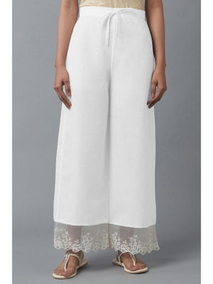 Buy WISHFUL by W White Solid Parallel Pant Online