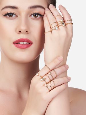 Buy Zaveri Pearls Set of 20 Gold Tone Contemporary Stackable Rings ...