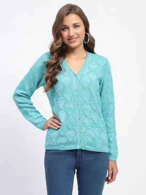 Buy Madame Geometric V-Neck Sky Blue Cardigan (S) Online