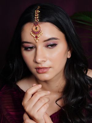 Buy Designbox Golden Maang Tika with Kemp Stones Online
