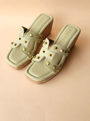 Buy Tic Tac Toe Green Plain Stud Wedge Online