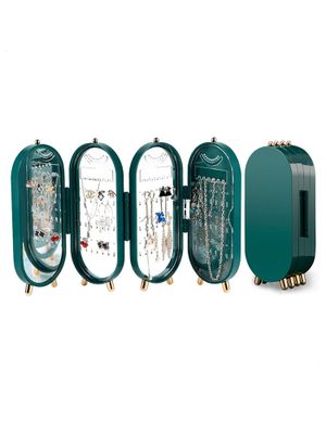 Buy Estele Foldable Green Jewelry Storage Box with Mirror, 4-layer ...