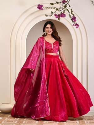 Buy Indi Inside Women Pink Embellished Lehenga and Dupatta with Choli ...