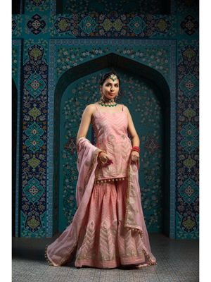 Buy MONK & MEI Pink Zehnaseeb Kurti with Sharara and Dupatta (Set of 3 ...