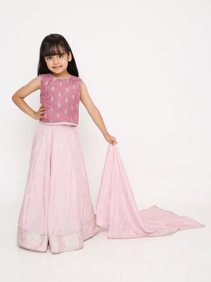 KA Kids Lehenga Set : Buy KA Kids Foil Printed On Moga Silk Emb Lehenga ...