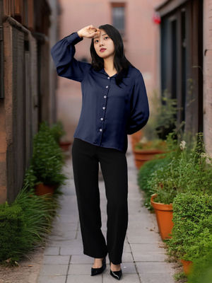 Buy Zink London Womens Solid Navy Regular Shirt Online