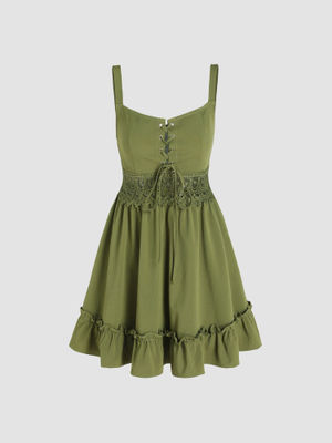Cider Mini Dresses : Buy Cider Hollow Out Ruffle Hem Lace Up Cami Short Dress Online | Nykaa Fashion