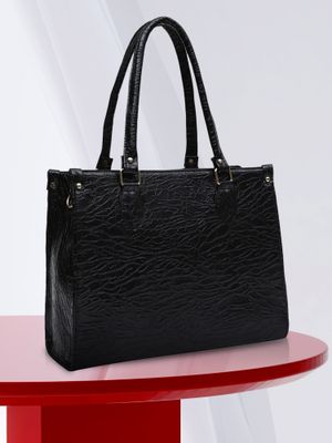 Buy MINI WESST Black Casual Textured Tote Bag Online