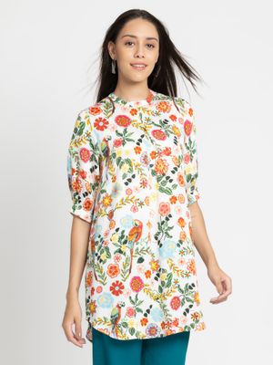 Buy SHAYE White Printed Half Sleeves Fusion Tunic for Women Online