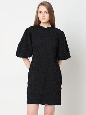 Buy VERO MODA Black Textured Puff Sleeves Dress (XS) Online