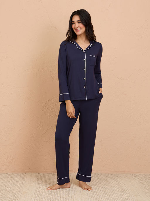 navy piped pyjamas
