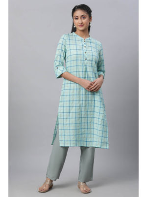 Buy Aurelia Blue Checkered Casual Kurta Online