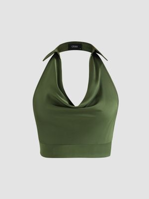 Buy Cider Satin Cowl Neck Sleeveless Crop Top (M) Online