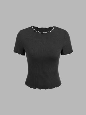 Buy Cider Round Neckline Solid Short Sleeve Tee (S) Online