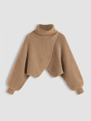 Buy Cider High Neck Solid Knitted Long Sleeve Crop Sweater (S) Online