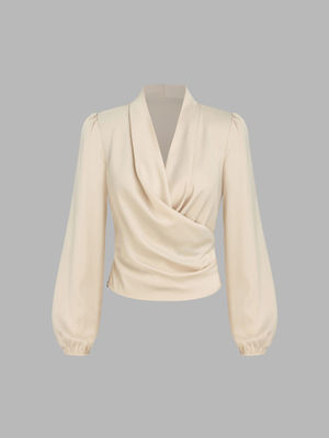 Buy Cider Satin V Neck Wrap Zip Long Sleeve Blouse Top (S) Online