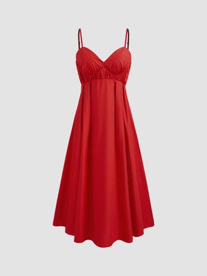 Buy Cider V Neck Solid Ruffle Backless Maxi Dress (S) Online