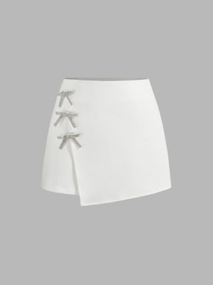 Buy Cider Mid Rise Wrap Solid Bowknot Mini Skirt (S) Online
