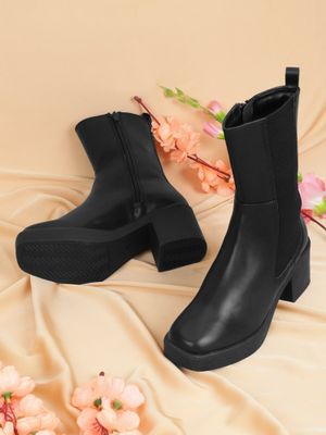 Buy Truffle Collection Black Solid Boots Online