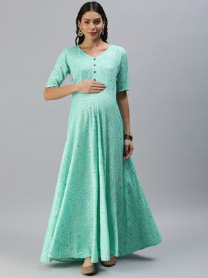 Buy Swishchick Green Bandini Fit and Flare Maternity Dress (XS) Online