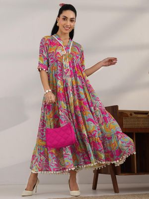 Buy Libas Multicolor Layered Fit and Flared Dress with Pocket and ...