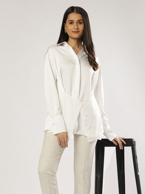 Buy PEACH & PANDA White Deonstructed Satin Shirt (XS) Online