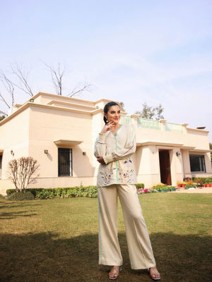 Buy Gauri Designer Apparels Meadow Cream Floral Embroidered Co-Ord (Set ...