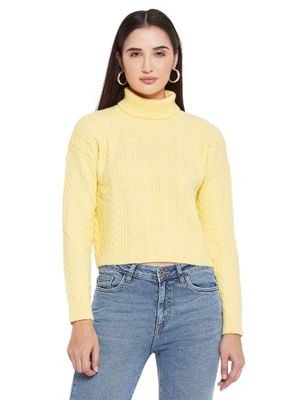 Buy CAMLA Barcelona Cable Knit Lemon Yellow Turtle Neck Sweater Online