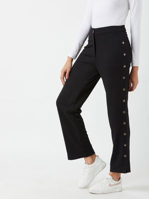 Buy Miss Chase Women's Wine Red Solid Side Opening Flared Trouser with ...