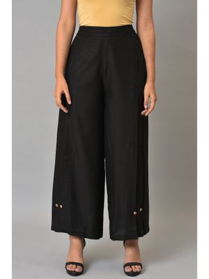 Buy W Black Solid Parallel Pants Online