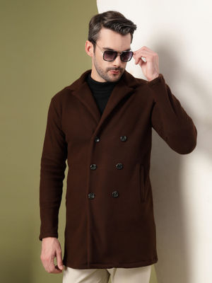 Buy RIGO Men Dark Brown Polar Fleece Solid Double Breasted Coat (M) Online