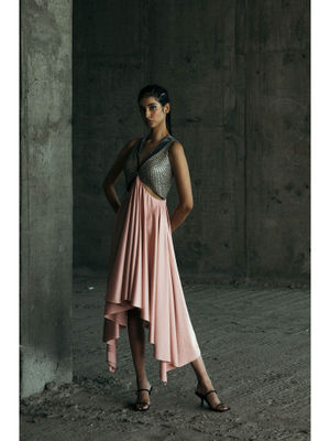 Buy AKHL Pink Satin Angular Fall Dress (XS) Online