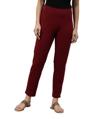 Buy Go Colors Women Solid Maroon Cotton Mid Rise Kurti Pants Online