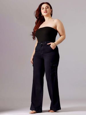 Buy Miss Chase Plus Size Wide-Leg High-Rise Denim Jeans (26) Online
