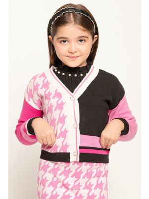 Buy One Friday Girls Pink Colorblock Knitted Sweater Online