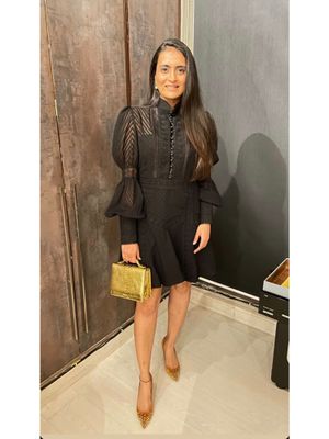 Buy Juhi Nanda Black Textured Georgette Lace Dress Online