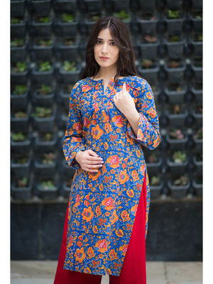 Buy RANGREZA ETHNIC Gehra Neela Cotton Kurta (XS) Online