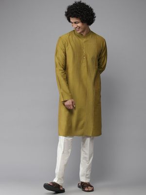 See Designs Kurtas : Buy See Designs Men Mustard Cotton Silk Kurta ...