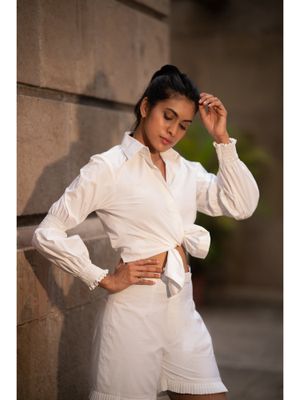 Buy MEHAK MURPANA White Shirt With Elasticated Sleeves Online