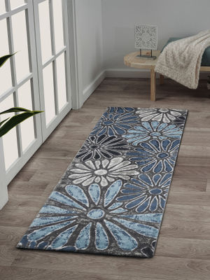 Buy OBSESSIONS Blue Floral Bedside Runner (2x5 Feet) Online