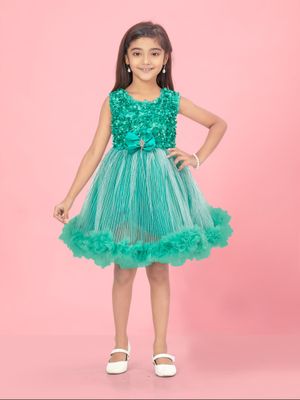 Buy Aarika Green Colour Net Embellished Frock (6-12 Months) Online