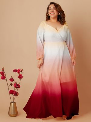 Buy Zink London Womens Beige & Red Colourblock Wrap Maxi Dress Online