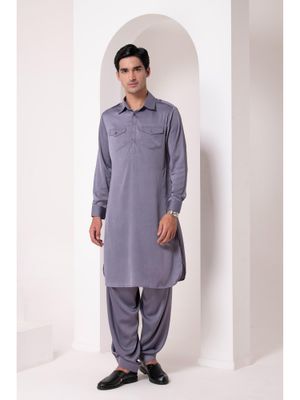 Buy Barara Ethnics Grey Pak Pathani Kurta with Salwar (Set of 2) (XS ...