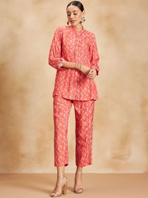 Femmella Co-Ord Set : Buy Femmella Pink Floral Lace Detail Co-Ord (Set ...