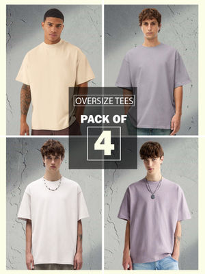 Buy PRONK Multi-Color Solid Oversized Men T-Shirt Combo (Pack of 4) (XS ...