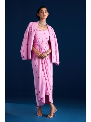 Buy Aapro Label Amora Draped Pink Dress With Jacket (XS) Online
