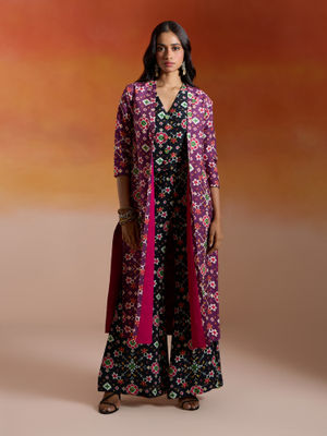 Buy Gajra Gang Purple Modal Muslin Patola Front Open Jacket Only Shaadi ...