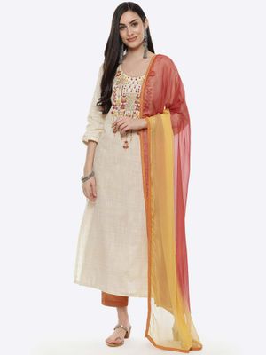 BIBA Unstitched : Buy Biba Yellow Cotton Unstitched Suit Set (Set of 3 ...