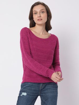 Buy VERO MODA Women Self Design Pink Sweater (XL) Online